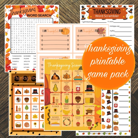 Thanksgiving Printable Game Pack PRINTABLE ONLY Holiday | Etsy