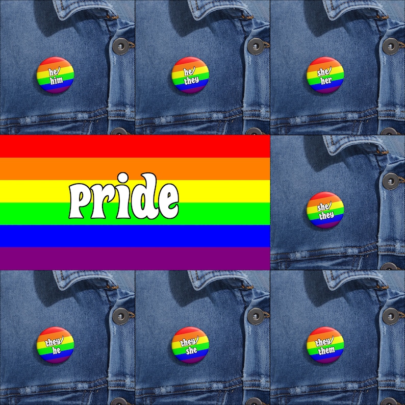 Pride Flag Pronoun Pins LGBT Lesbian Gay Bisexual Trans She Him They - Etsy