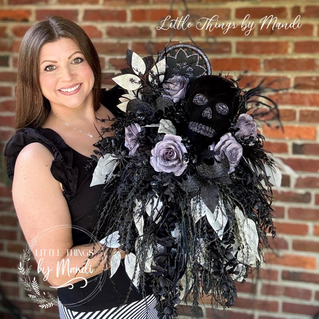 Halloween Skull Floral Wall Decoration, Halloween Porch Decor, Gothic ...