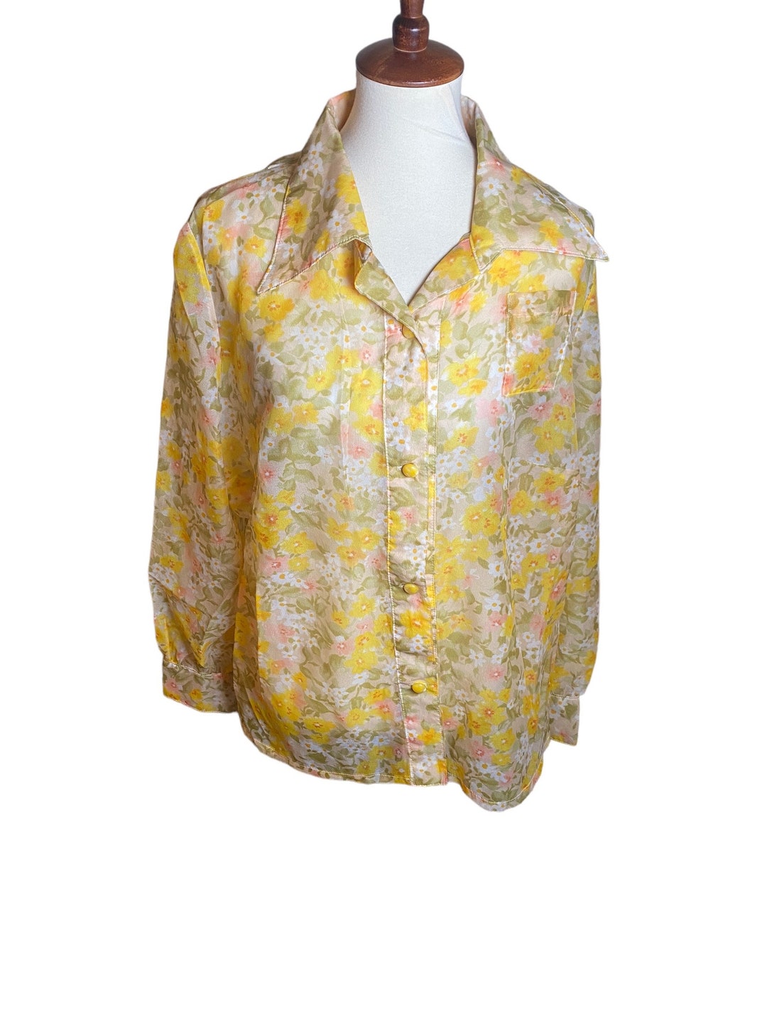Vintage 60s Sheer Floral Blouse - Etsy