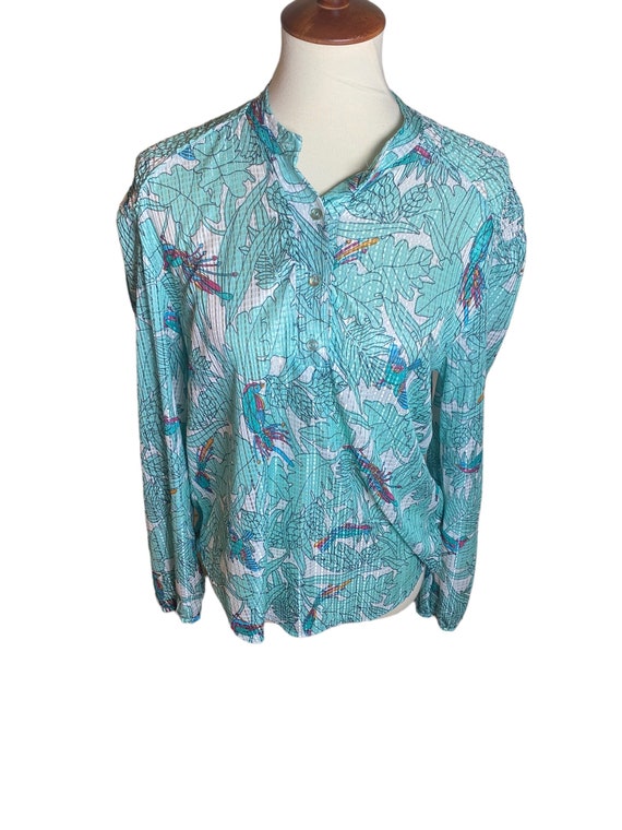 1970s Bird Blouse, 70s Bird Shirt, Psychedelic Bird S… - Gem