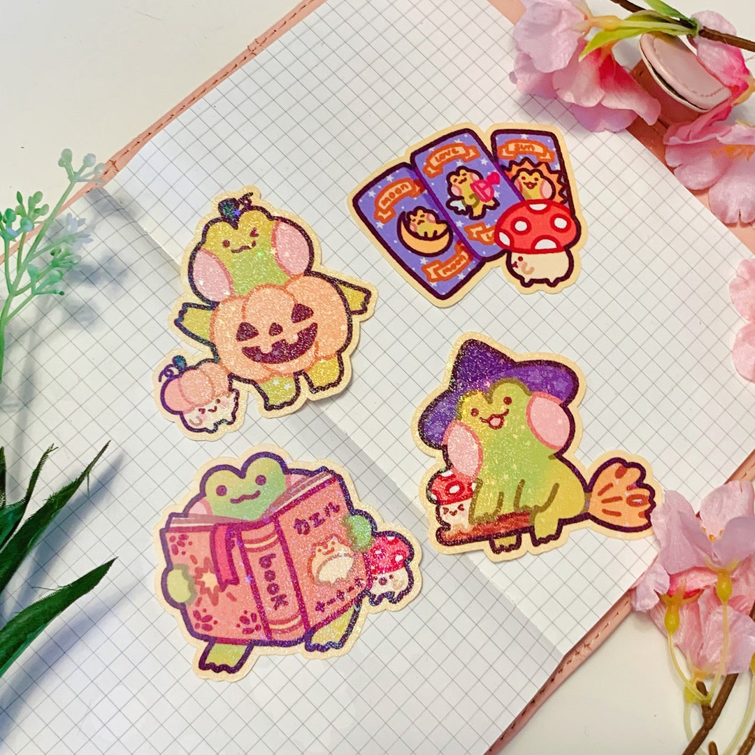 Halloween Froggy and Mushy | Holographic Vinyl Sticker - Etsy