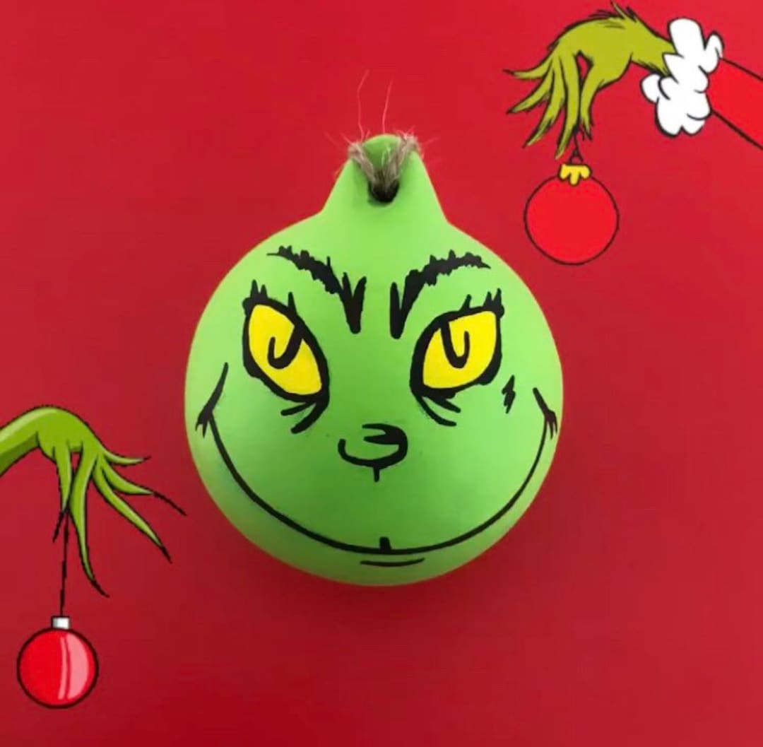 Hand Painted Grinch Ceramic Bauble, Green Ceramic Bauble, Grinch Decor ...