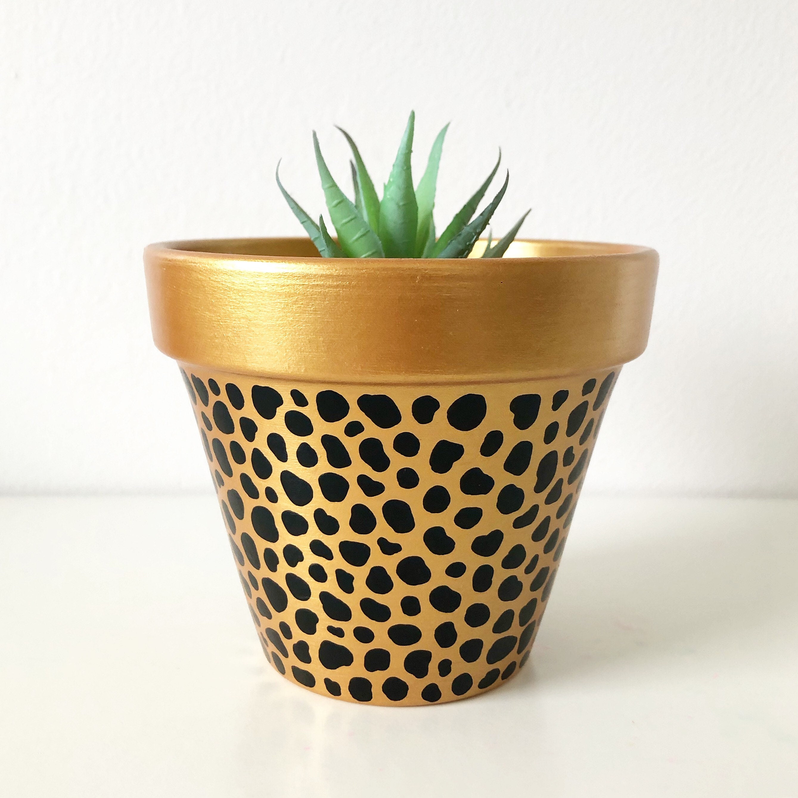 Gold leopard print terracotta plant pot planter animal print | Etsy
