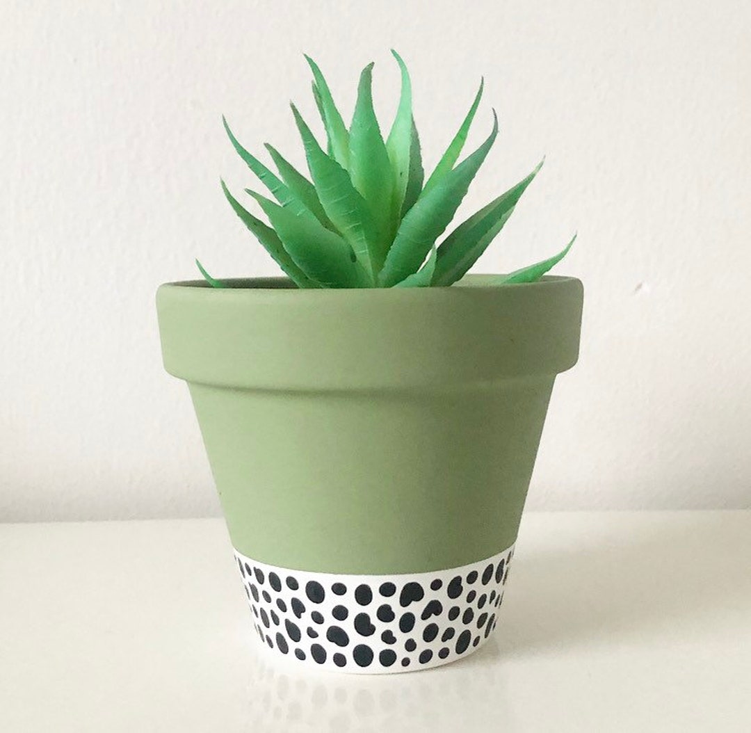 Sage Green Dalmatian Plant Pot, Sage Green Planter, Hand Painted Pot ...