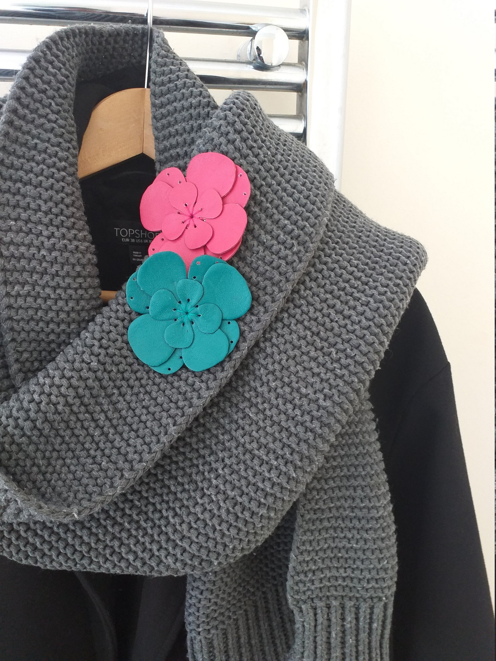 Handmade Real Leather Flower Brooch, Fashion Accessories. Birthday Gift ...