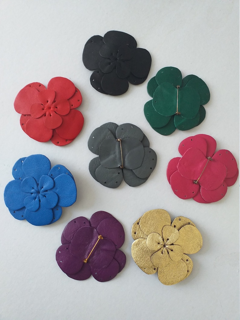 Handmade Real Leather Flower Brooch, Fashion Accessories. Birthday Gift ...