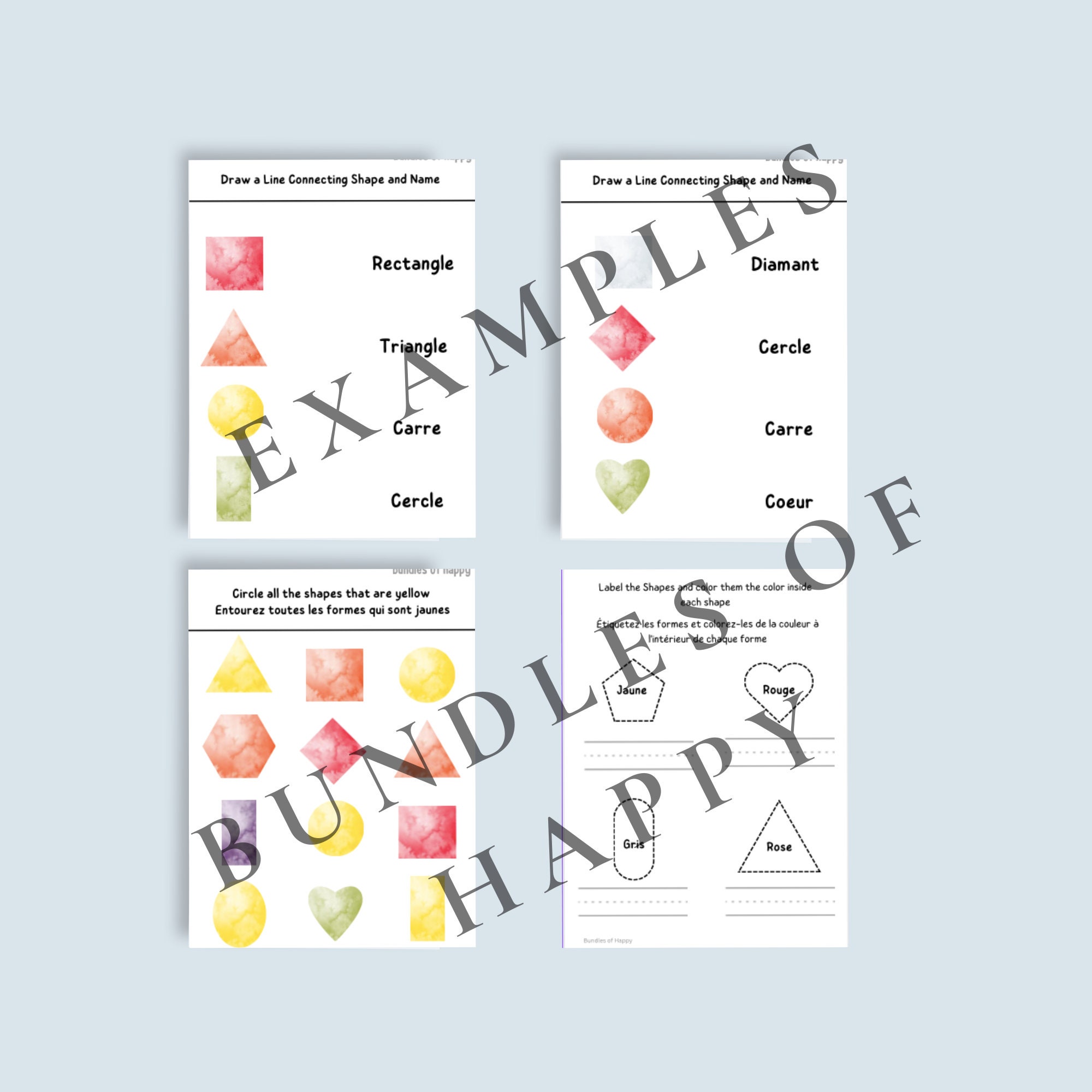 French Printable Preschool Worksheets: Colors and Shapes Learning Pack ...