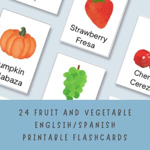 Colorful SPANISH Fruit and Vegetables Preschool Flashcards ...