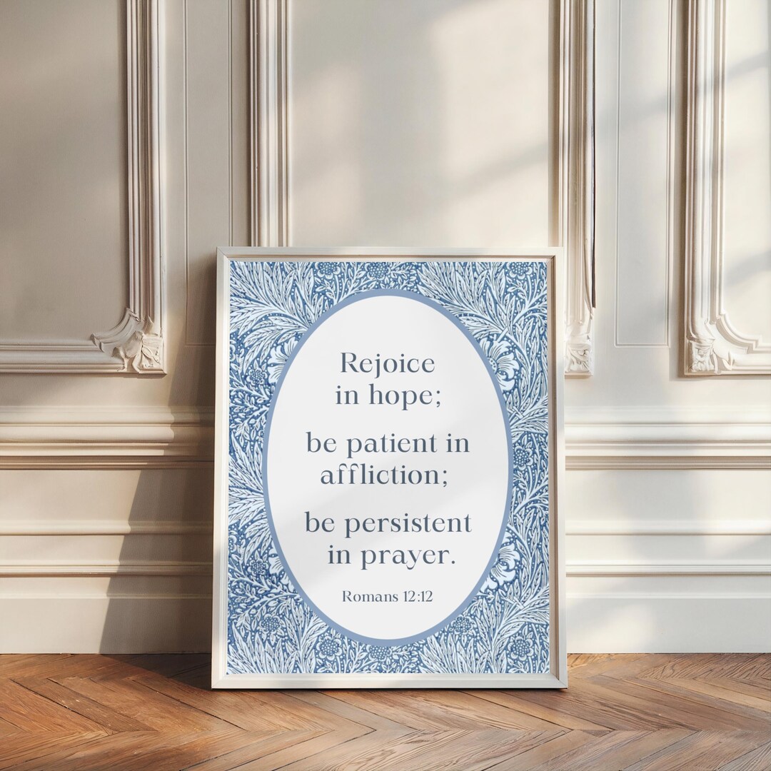 DIGITAL Blue Romans 12:12 Scripture Wall Art | Christian Bible Verses ...