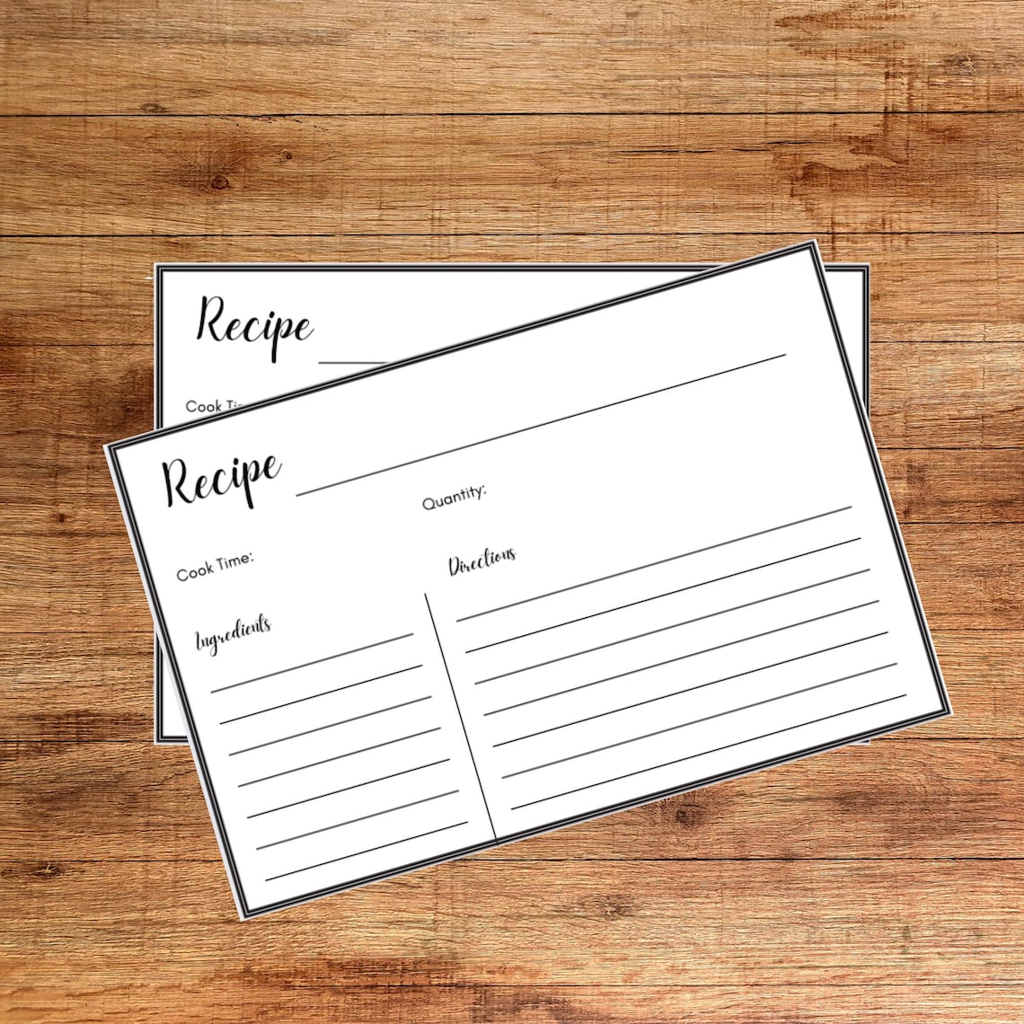 Simple Minimalist Recipe Card Template Basic Kitchen Cards Black White ...