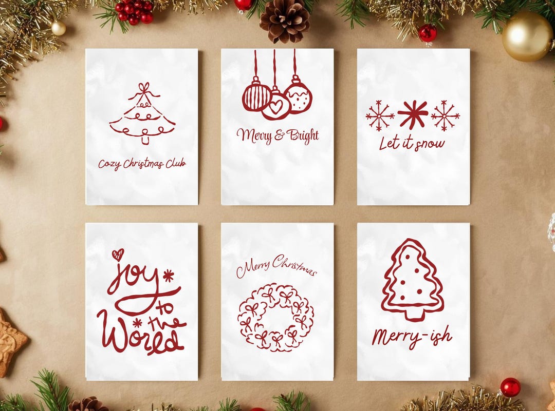 Printable Christmas Holiday Card Bundle Set of 6 | Multiple Sizes - Etsy