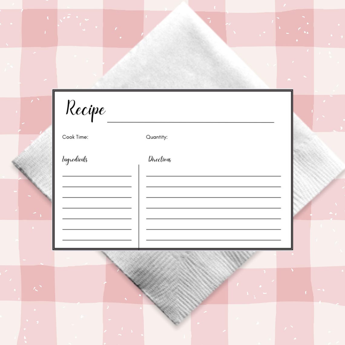 Simple Minimalist Recipe Card Template Basic Kitchen Cards Black White ...