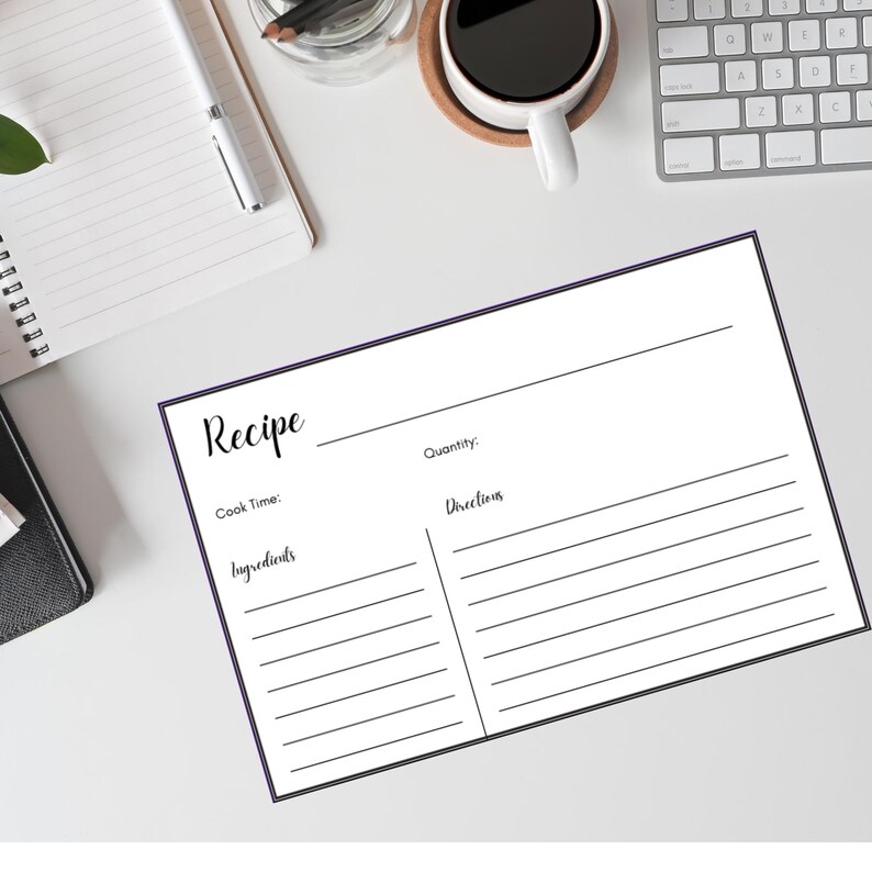 Simple Minimalist Recipe Card Template Basic Kitchen Cards Black White ...