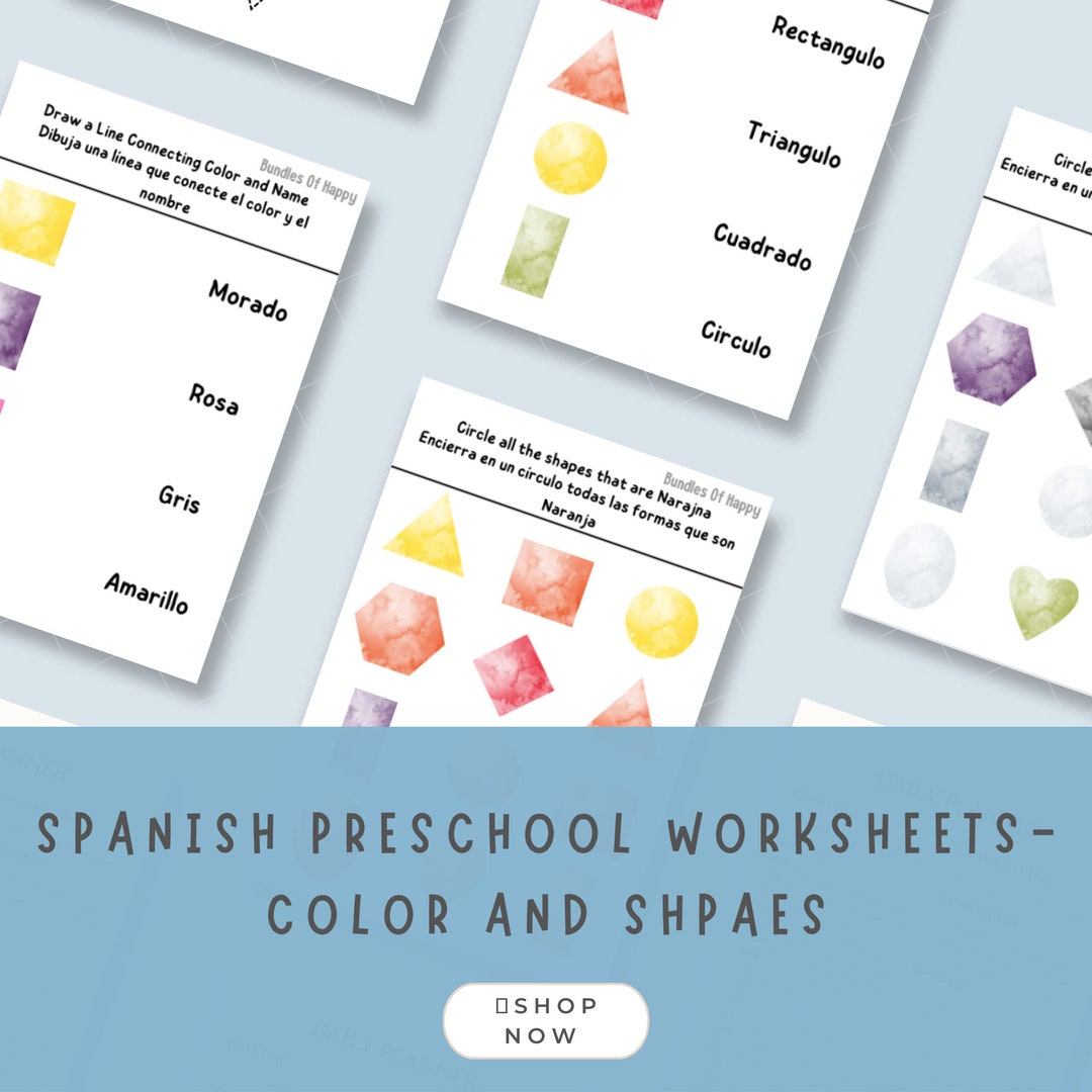 Spanish Printable Preschool Worksheets: Colors and Shapes Learning Pack ...