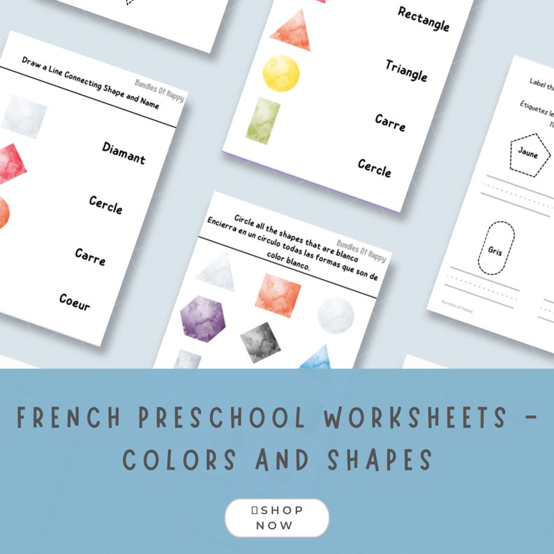French Printable Preschool Worksheets: Colors and Shapes Learning Pack ...