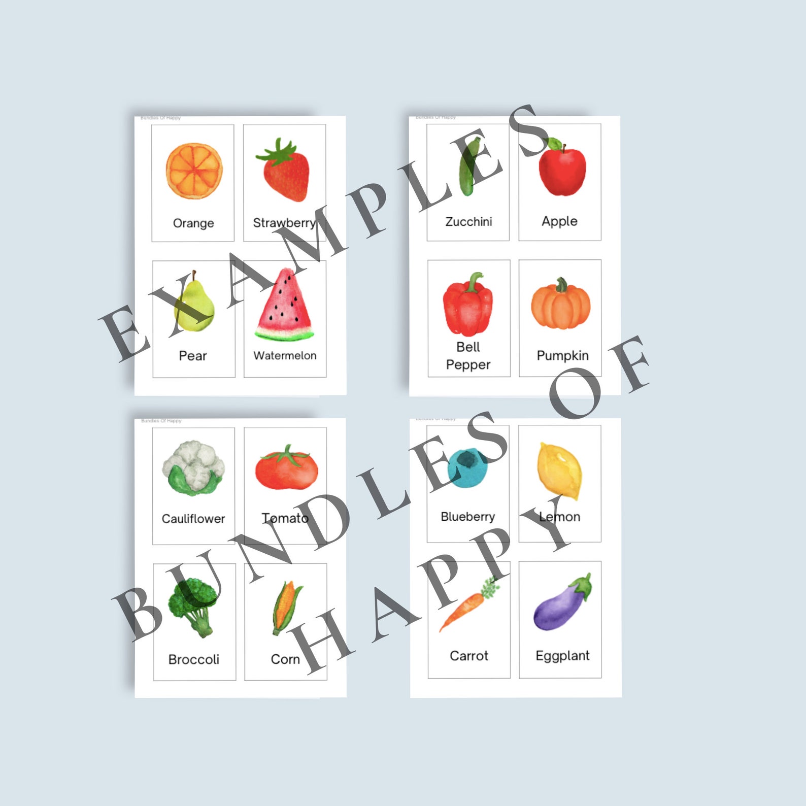 Colorful Fruit and Vegetables Preschool Flashcards - Educational ...