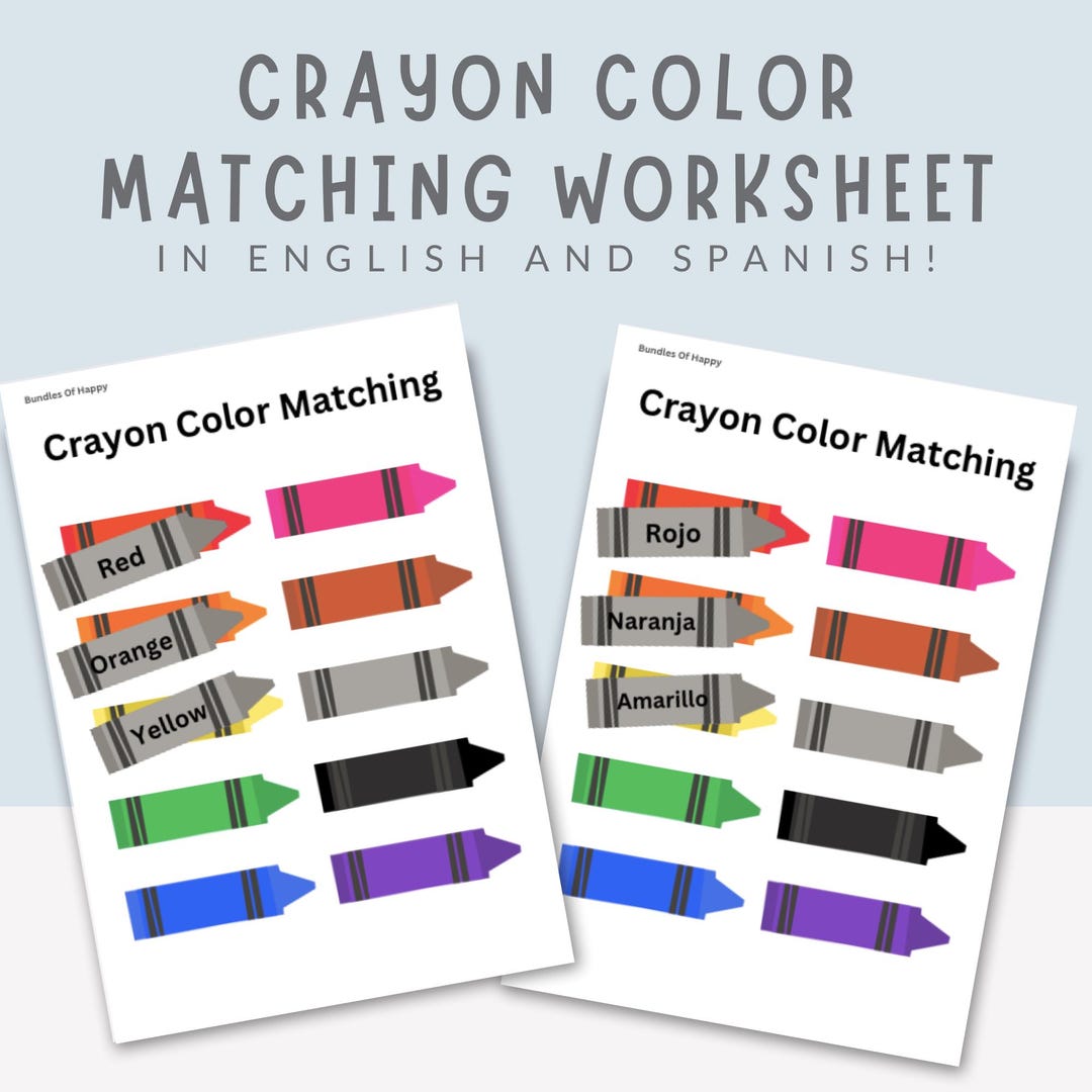 Crayon Color Matching Printable Digital Download Spanish English ...