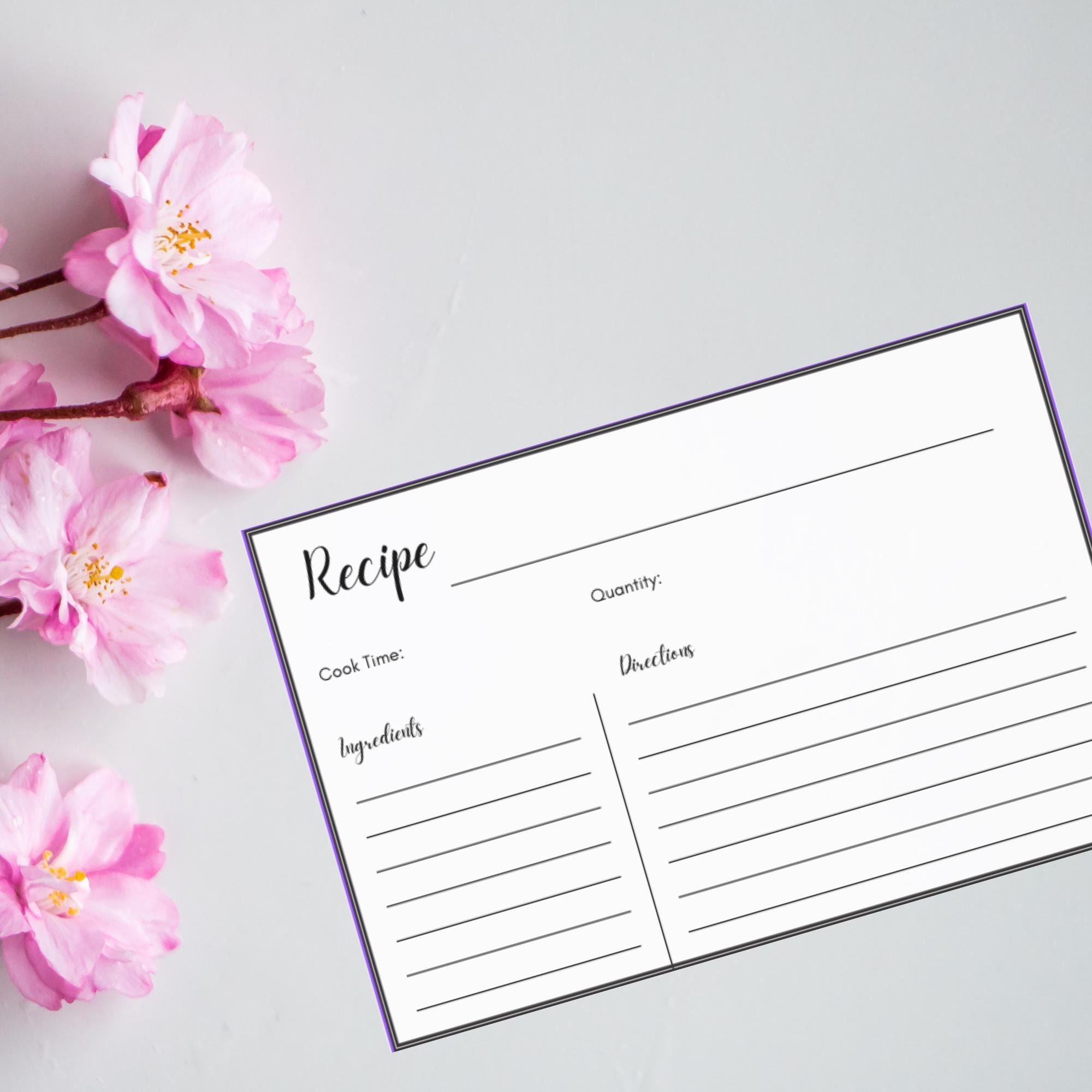 Simple Minimalist Recipe Card Template Basic Kitchen Cards Black White ...