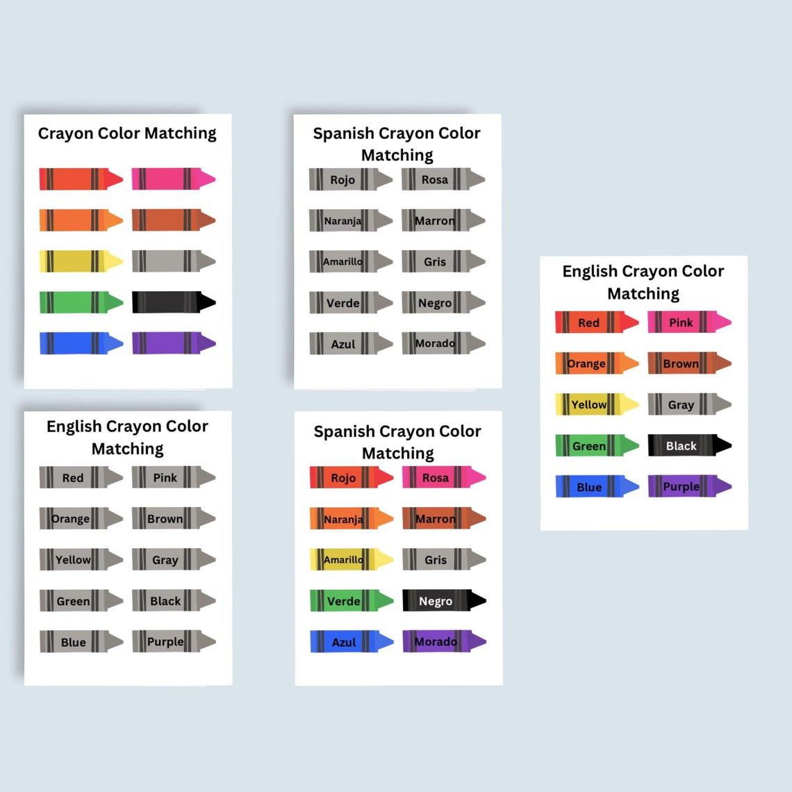 Crayon Color Matching Printable Digital Download Spanish English ...