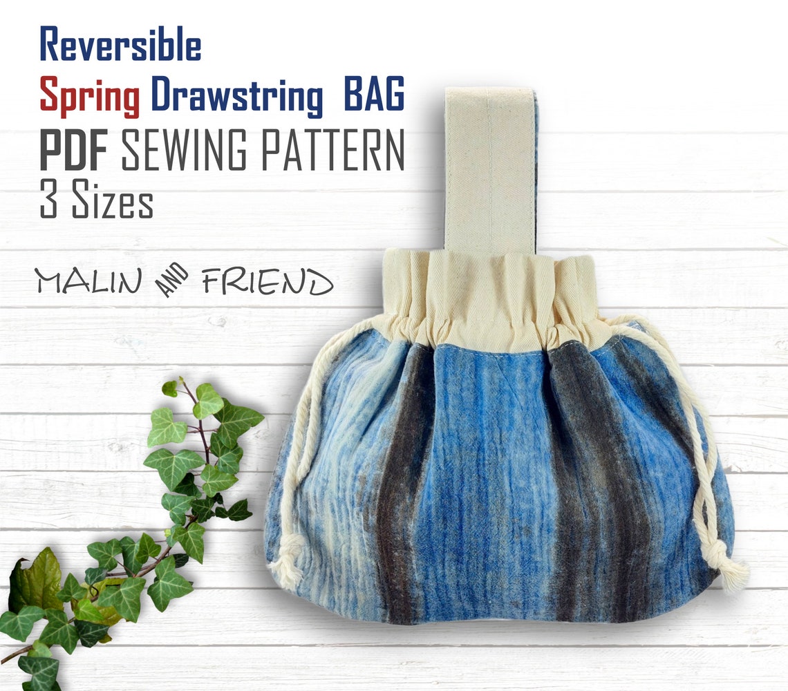 Reversible Drawstring Bag Pattern, Reuseable Gift Bag, Three Sizes, Bag ...