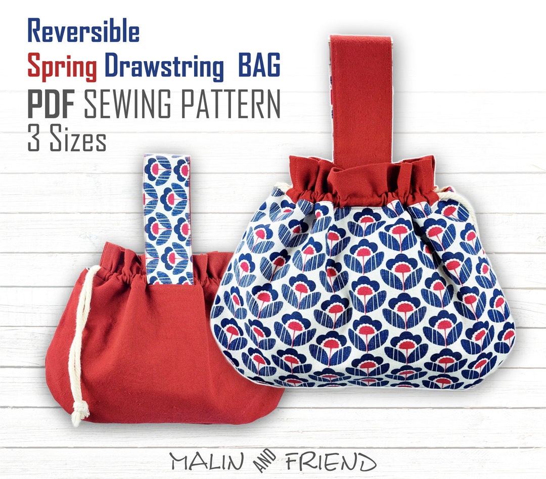 Reversible Drawstring Bag Pattern, Reuseable Gift Bag, Three Sizes, Bag ...