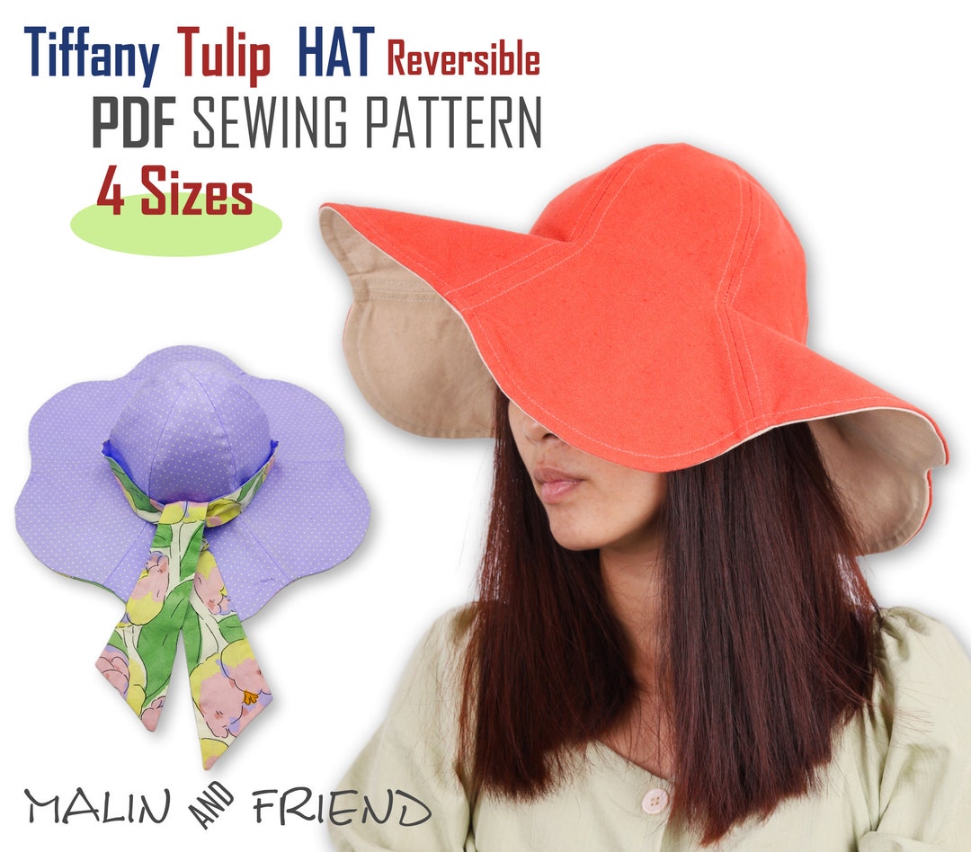 Tiffany Tulip Hat Wind Brim Sewing Pattern, Four Sizes Tulip Hat, Pdf Sewing Pattern, Instant ...