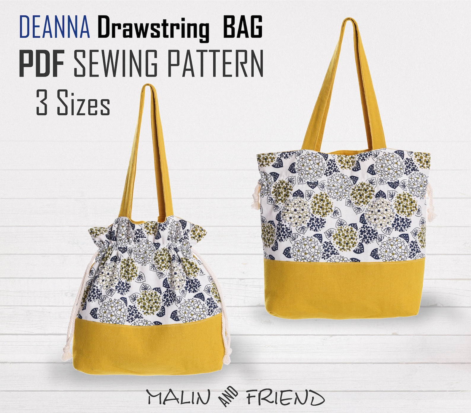 Deanna Drawstring Bag, PDF Sewing Pattern, Nice for Fabric Gift Bag ...