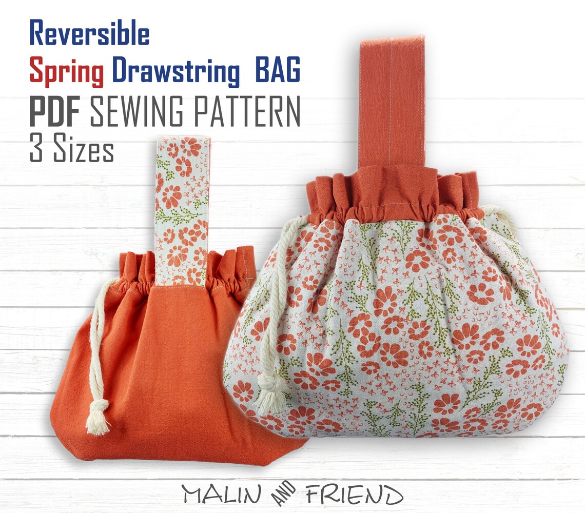 Reversible Drawstring Bag Pattern, Reuseable Gift Bag, Three Sizes, Bag ...