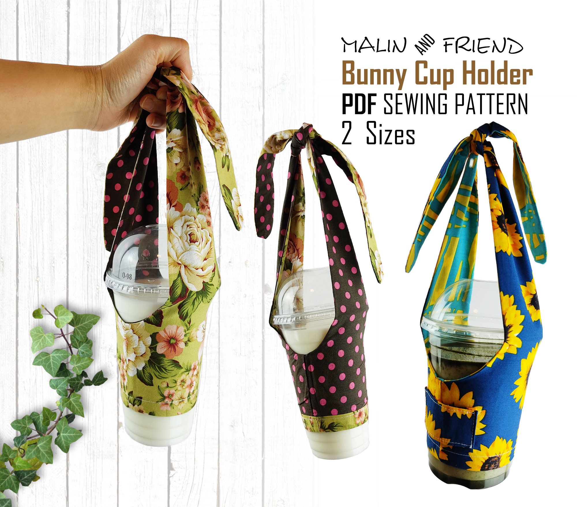 Printable Bunny Style Cup Holder Sewing Pattern - Instant Download Tied ...
