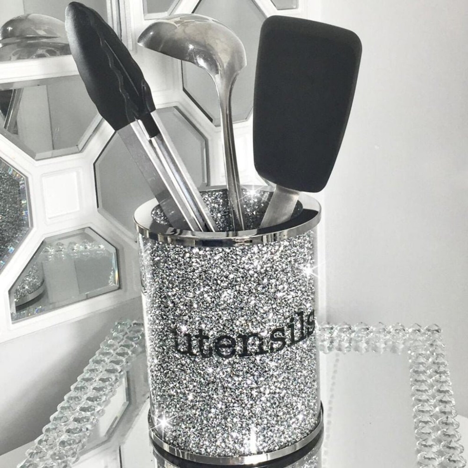Crushed Diamond Crystal Filled Crystal Utensils Pot Canister Storage - Etsy