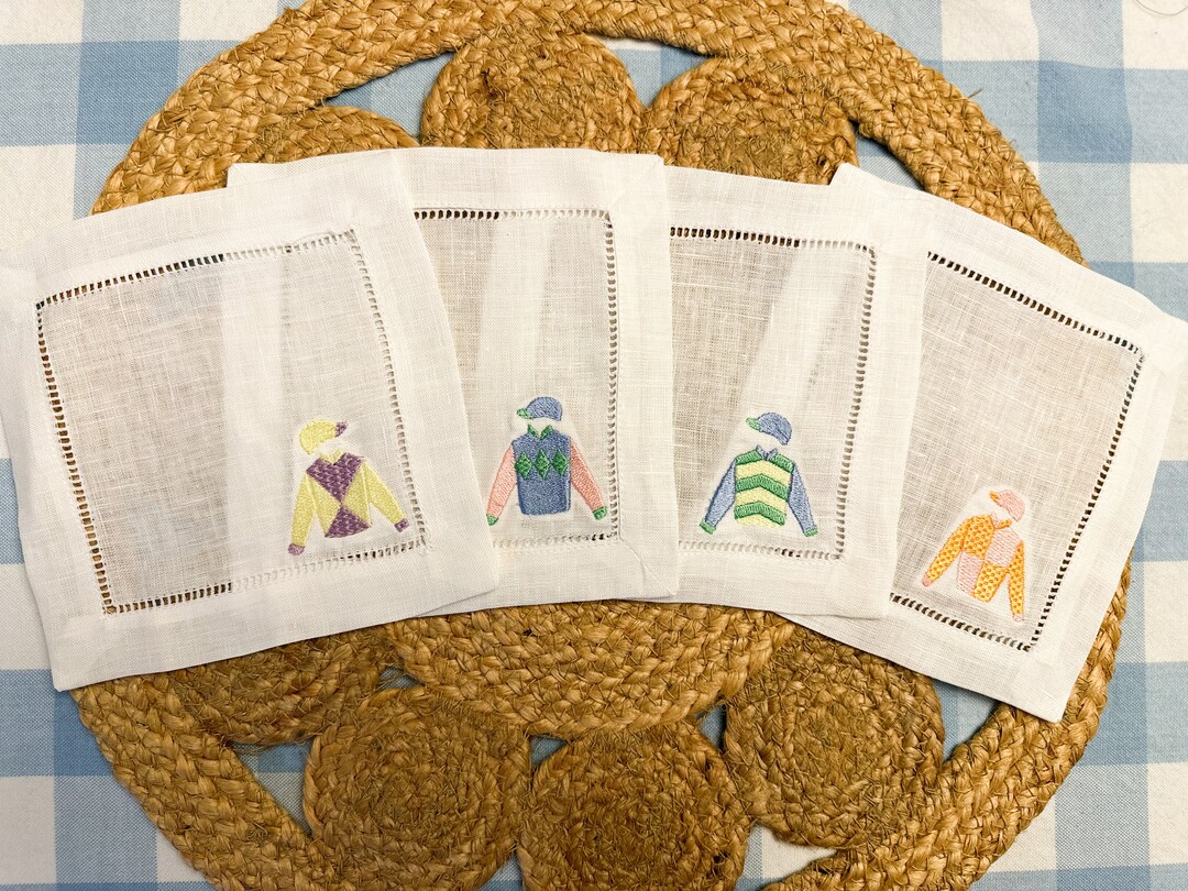 Kentucky Derby Jockey Linen Cocktail Napkin Set - Etsy