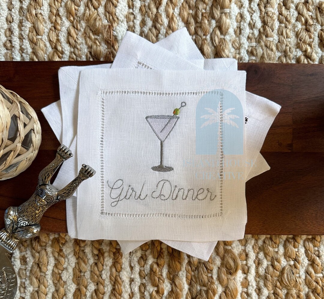 Embroidered "girl Dinner" Cocktail Napkins - Etsy
