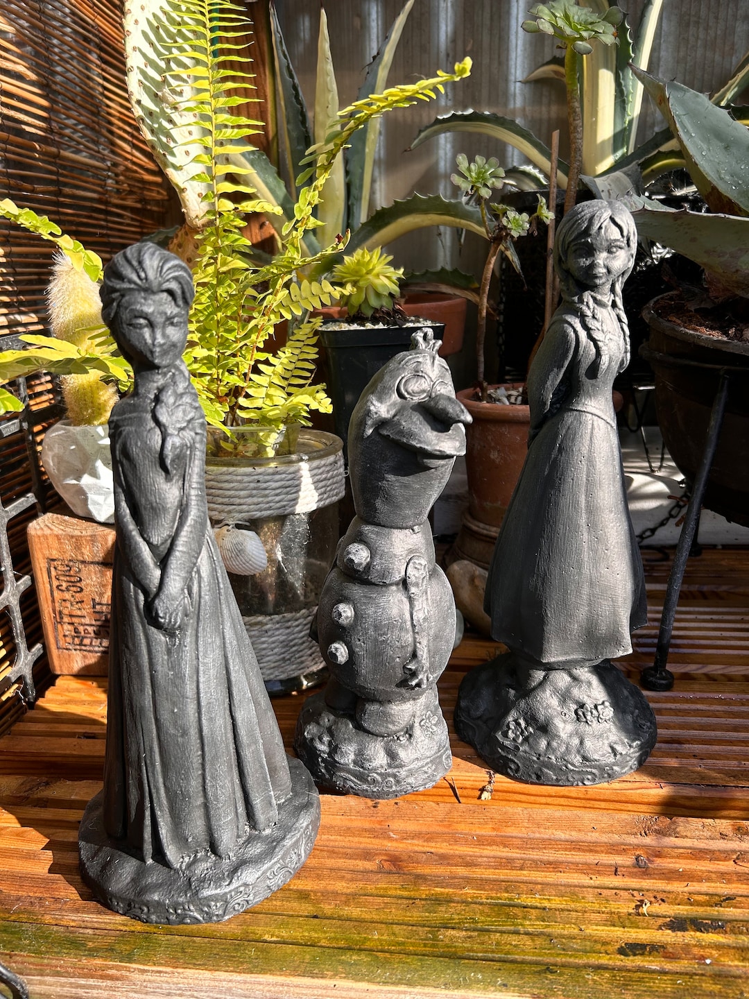 Stone/cre Frozen Anna, Elsa , Olaf Garden Statue or Home Decor Cartoon ...