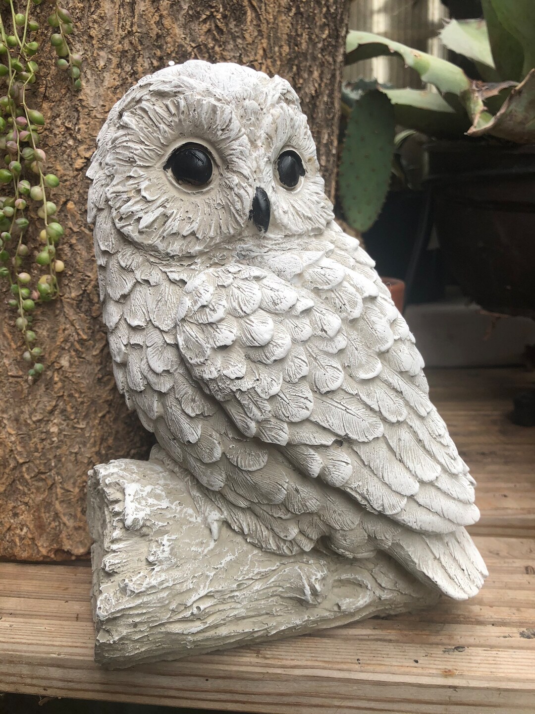 Stone/cre Large Beautiful Owl on Tree Garden Statue - Wildlife Forrest ...