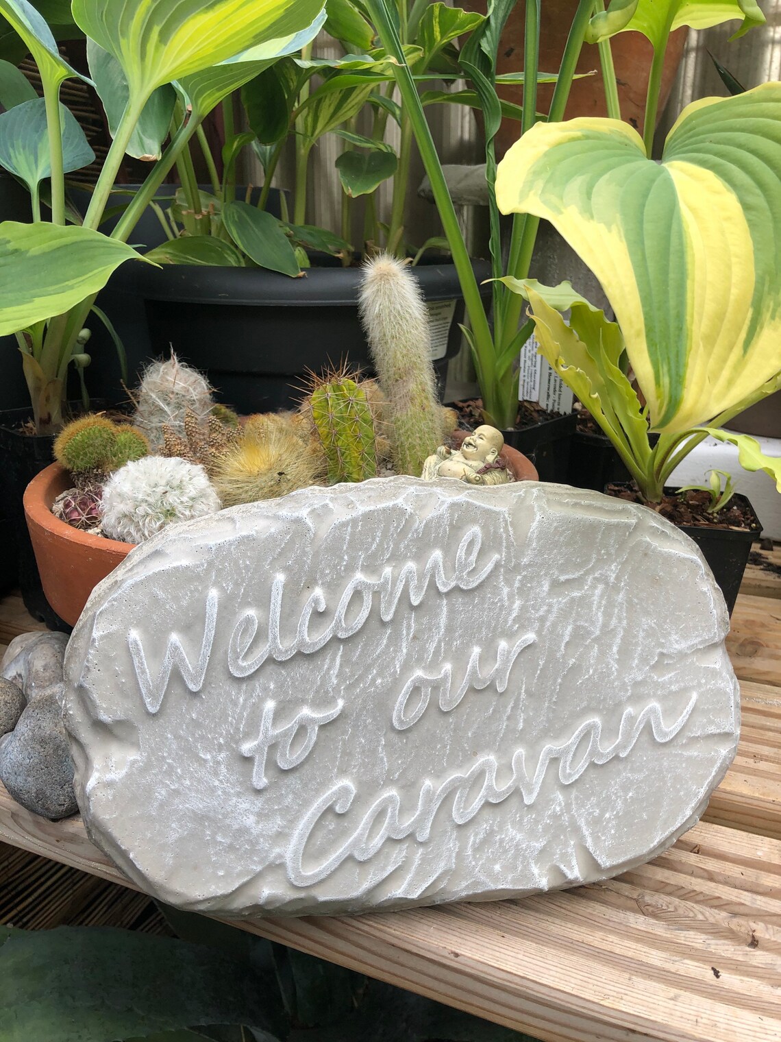 Stone/cre large welcome to our caravan plaque or stepping | Etsy