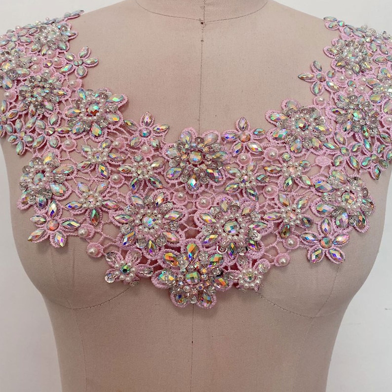 Rhinestone Neckline Trims Ballgown Bodice Applique Colorful Beaded ...