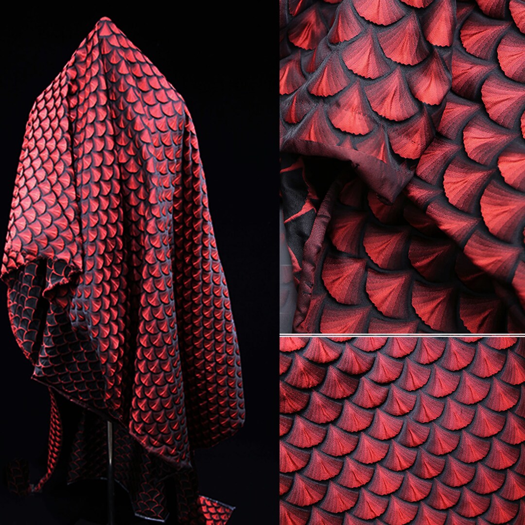 Red Leaves Jacquard Fabric 3D Scalloped Upholstery Fabric Red and Black ...