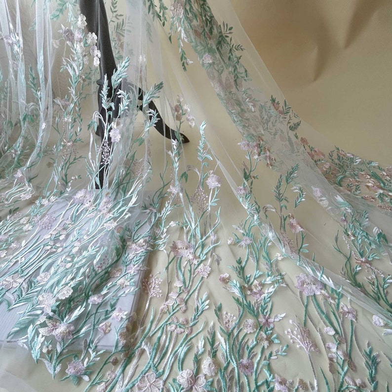 Green Leaf Lace Fabric Assorted Color Floral Lace Embroidery - Etsy