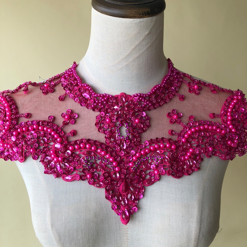 Beaded Neckline Rhinestone Shoulder Applique Patch Costumes - Etsy