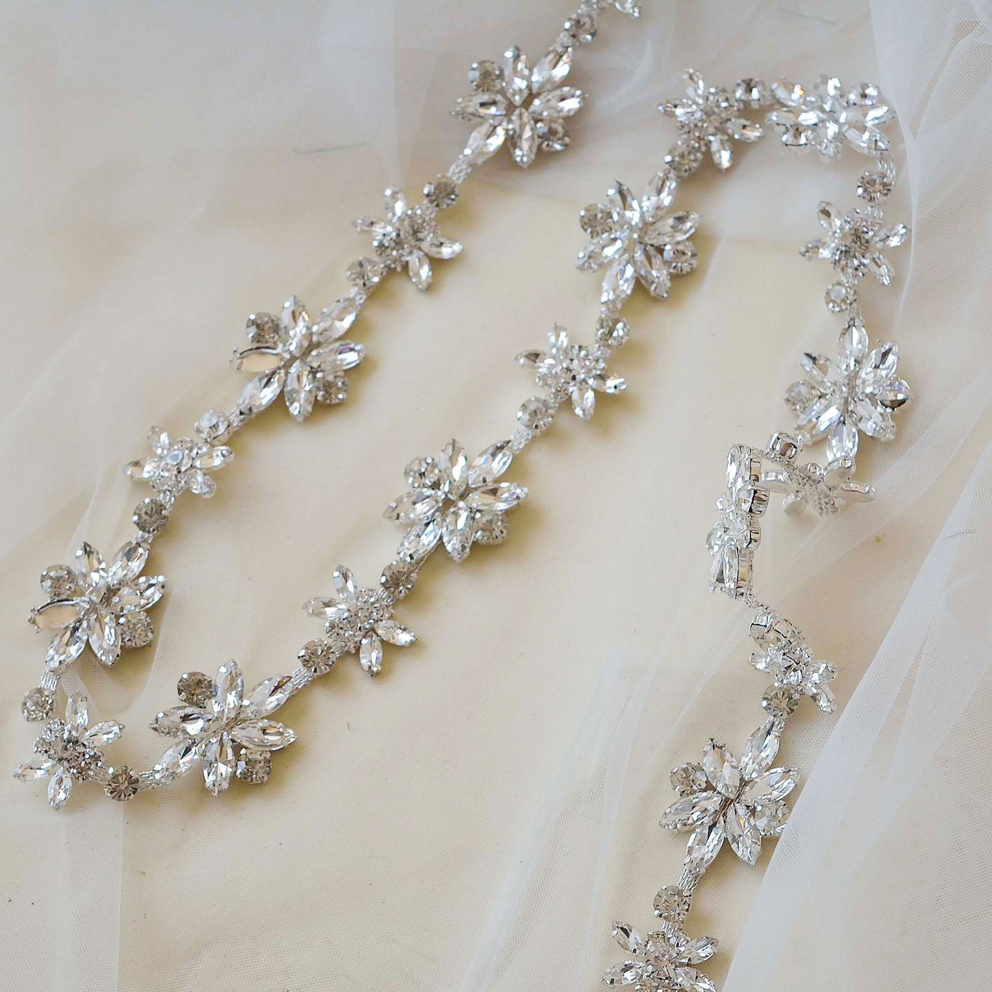 Sparkling Rhinestone Belt Clear Crystal Trimming Flower | Etsy