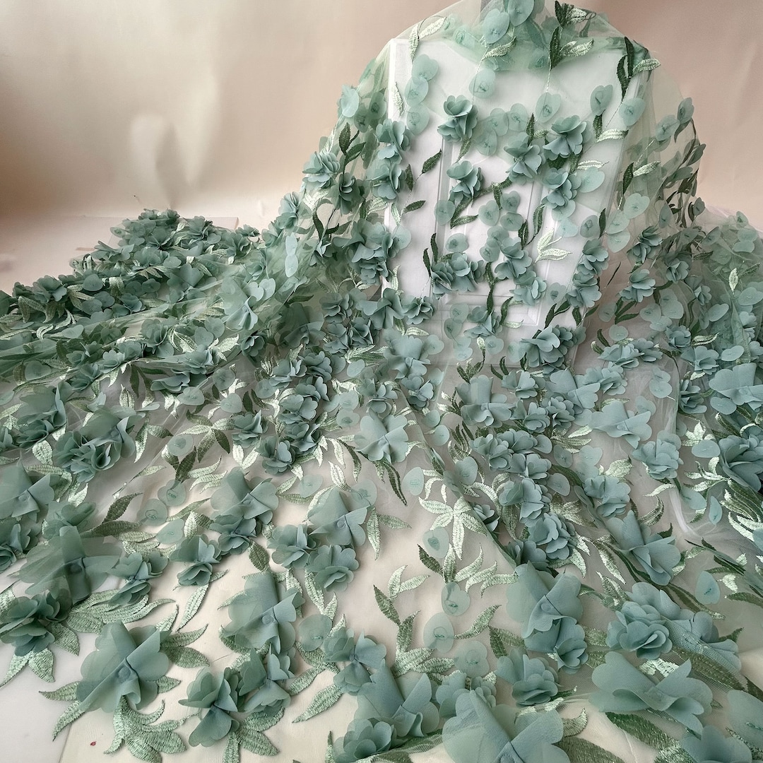 Green Leaf Lace Fabric 3D Floral Green Embroidery Lace Tulle for Prom ...