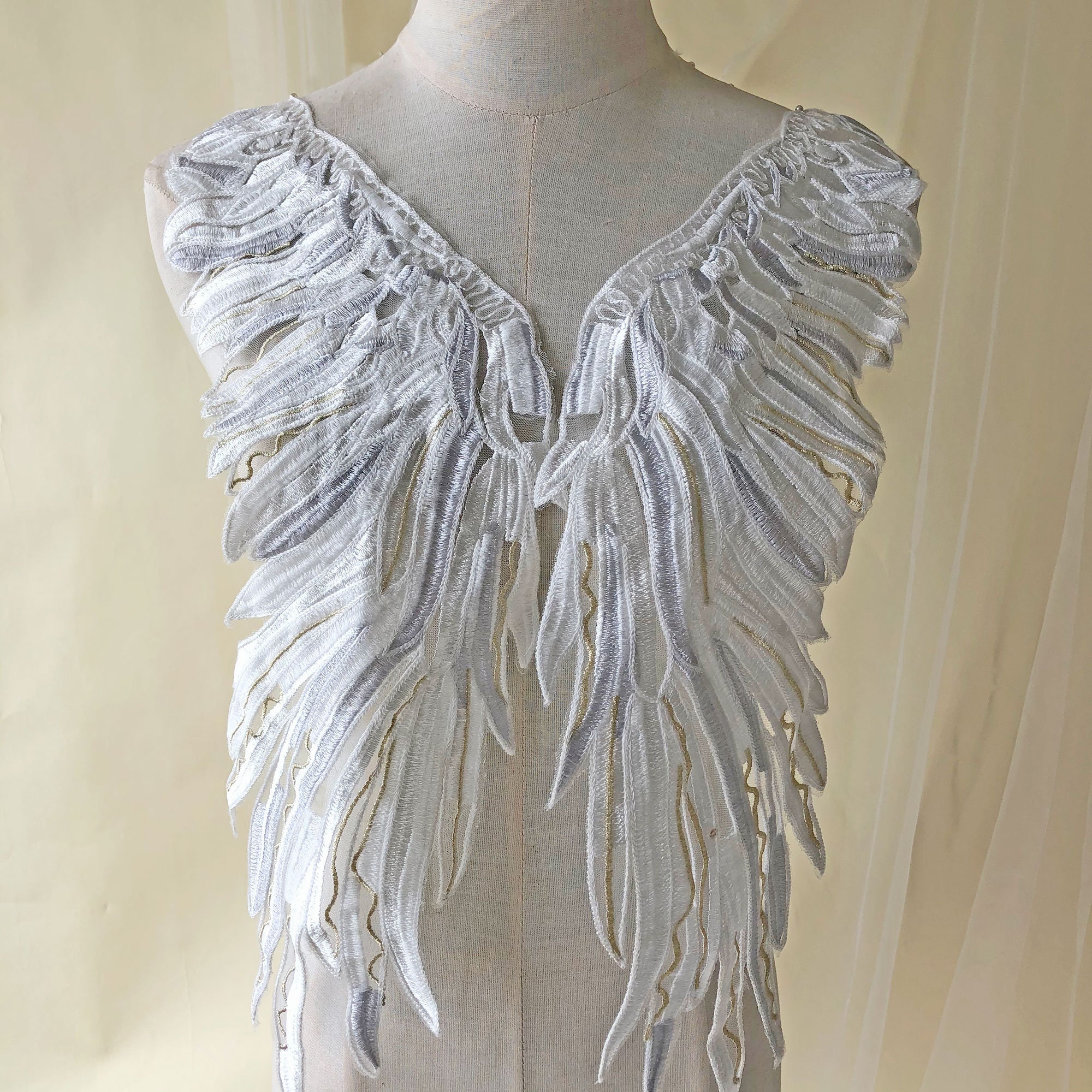 Silver White Angel Wings Lace Applique Mirror Pair Embroidery | Etsy