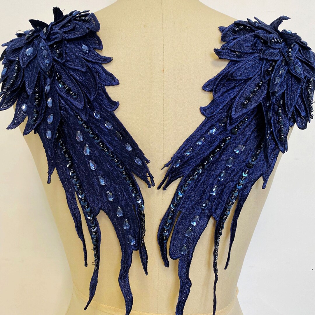 Mirror Pair Wings Shoulder Embellished Applique Colorful Beaded Patch ...