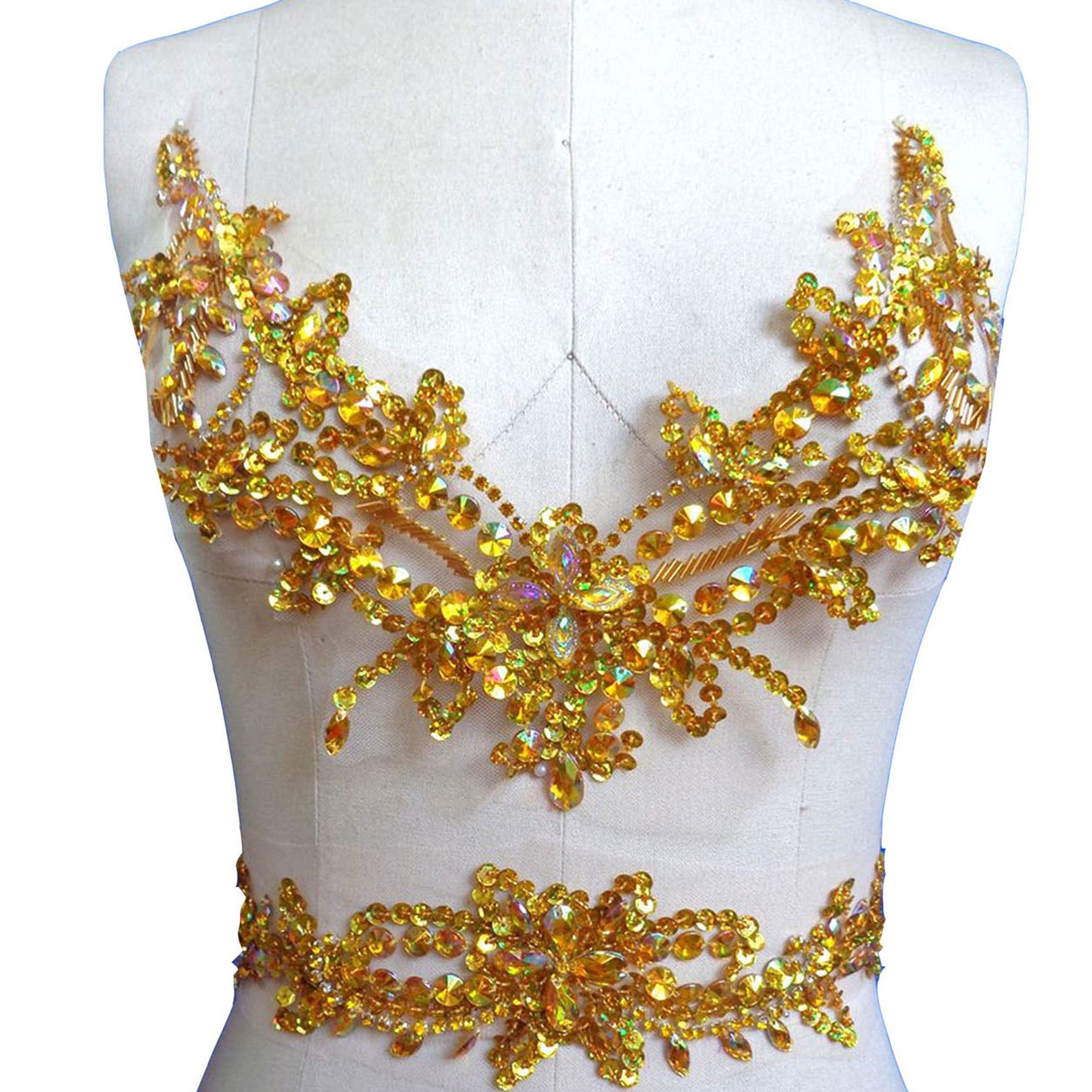Beaded Neckline Trims Belt Rhinestone Bodice Applique V-neck - Etsy
