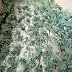Green Leaf Lace Fabric 3D Floral Green Embroidery Lace Tulle for Prom ...