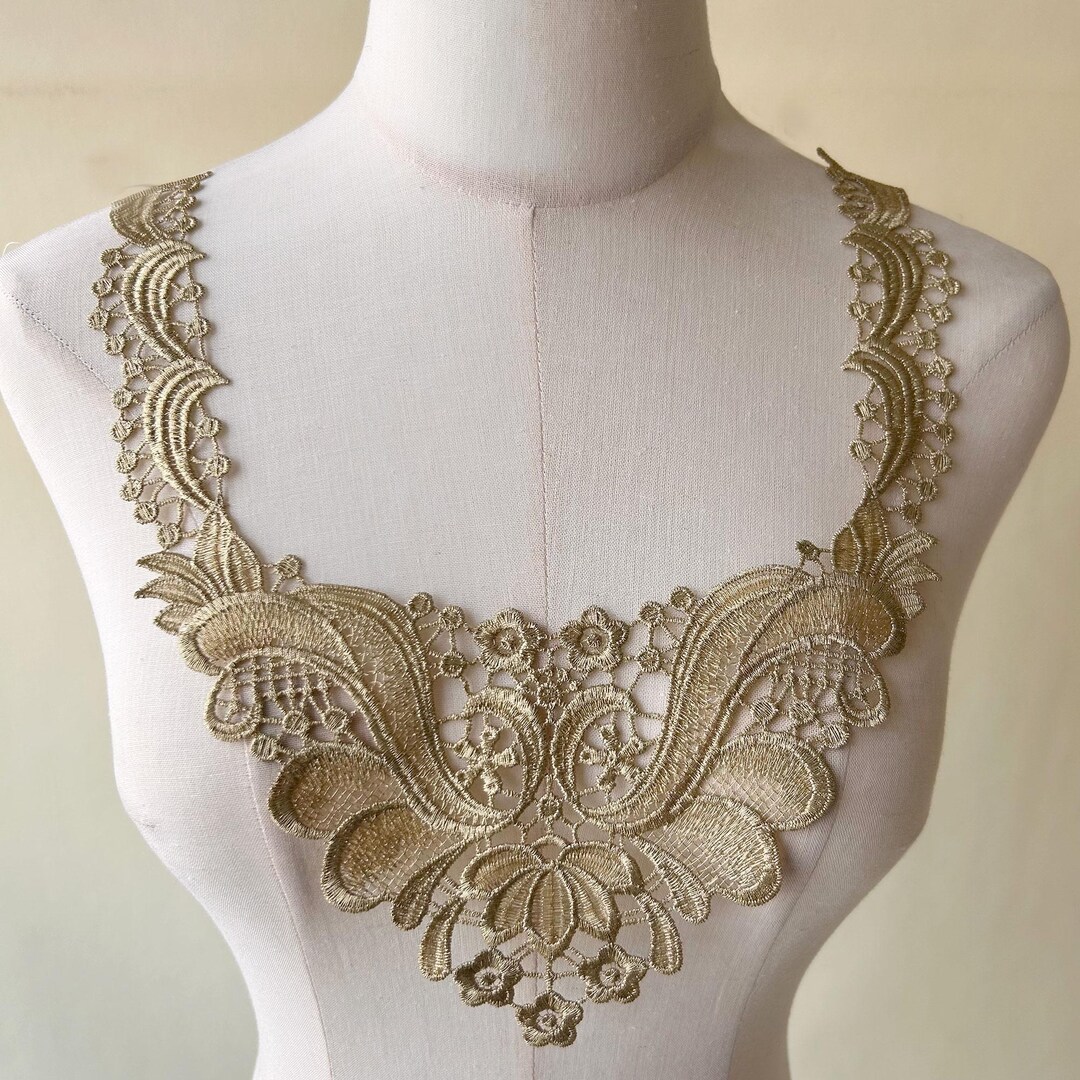 Metallic Gold Neckline Patch Floral Rcollar Applique Embellished for Shrits,dress,costumes - Etsy