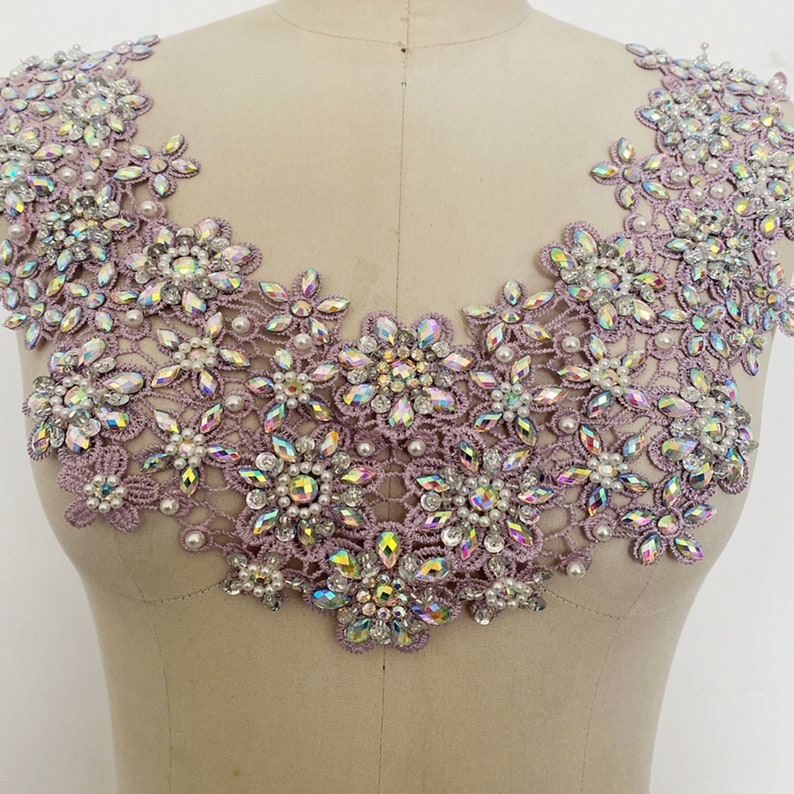 Rhinestone Neckline Trims Ballgown Bodice Applique Colorful Beaded ...