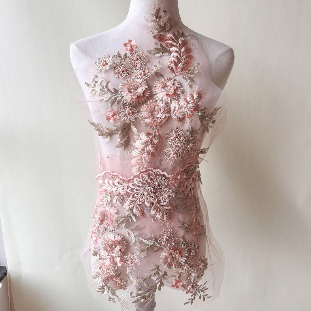 Beaded Flower Lace Applique Embroidery 3D Floral Lace Motif Party Dress ...