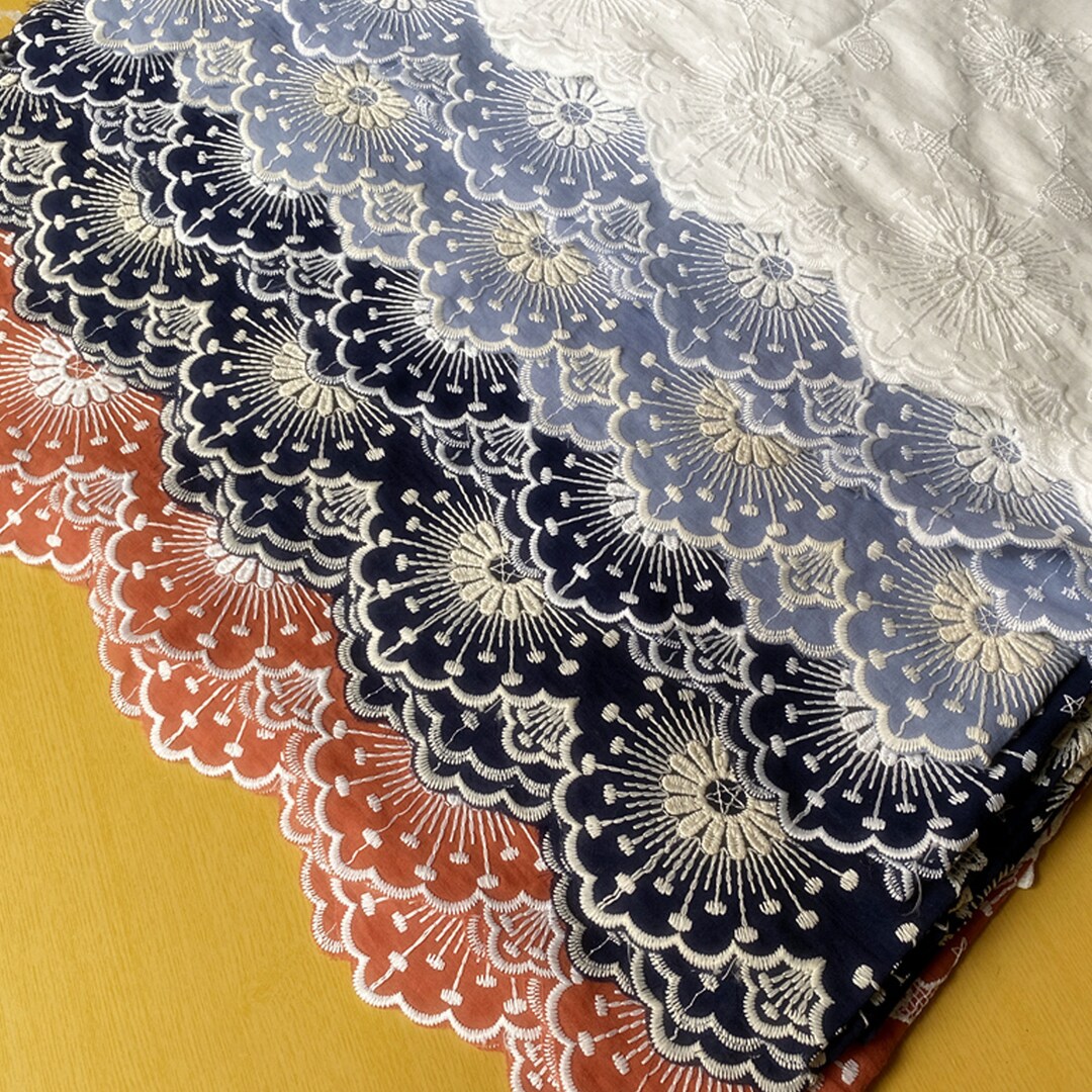 Cotton Fabric by the Yard Scalloped Edge Embroidery Sun Flower Cotton ...